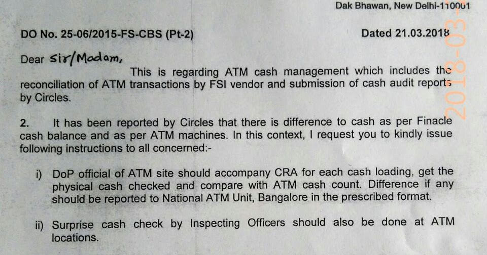 India Post ATM cash management - Reconciliation of transactions and ...