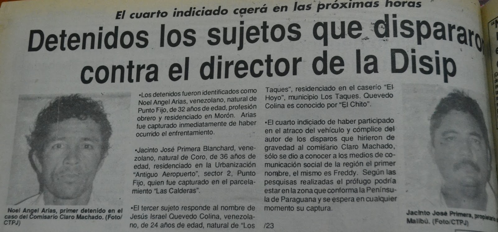 HERIDO EN ENFRENTAMIENTO DIRECTOR DE LA DISIP 1991