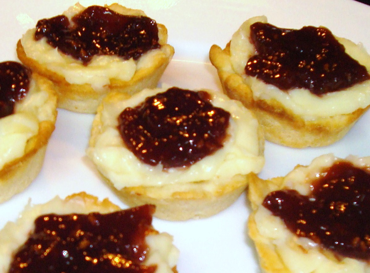 Eat It Up!: White Chocolate Cream Cheese Tassies with Raspberry Preserves
