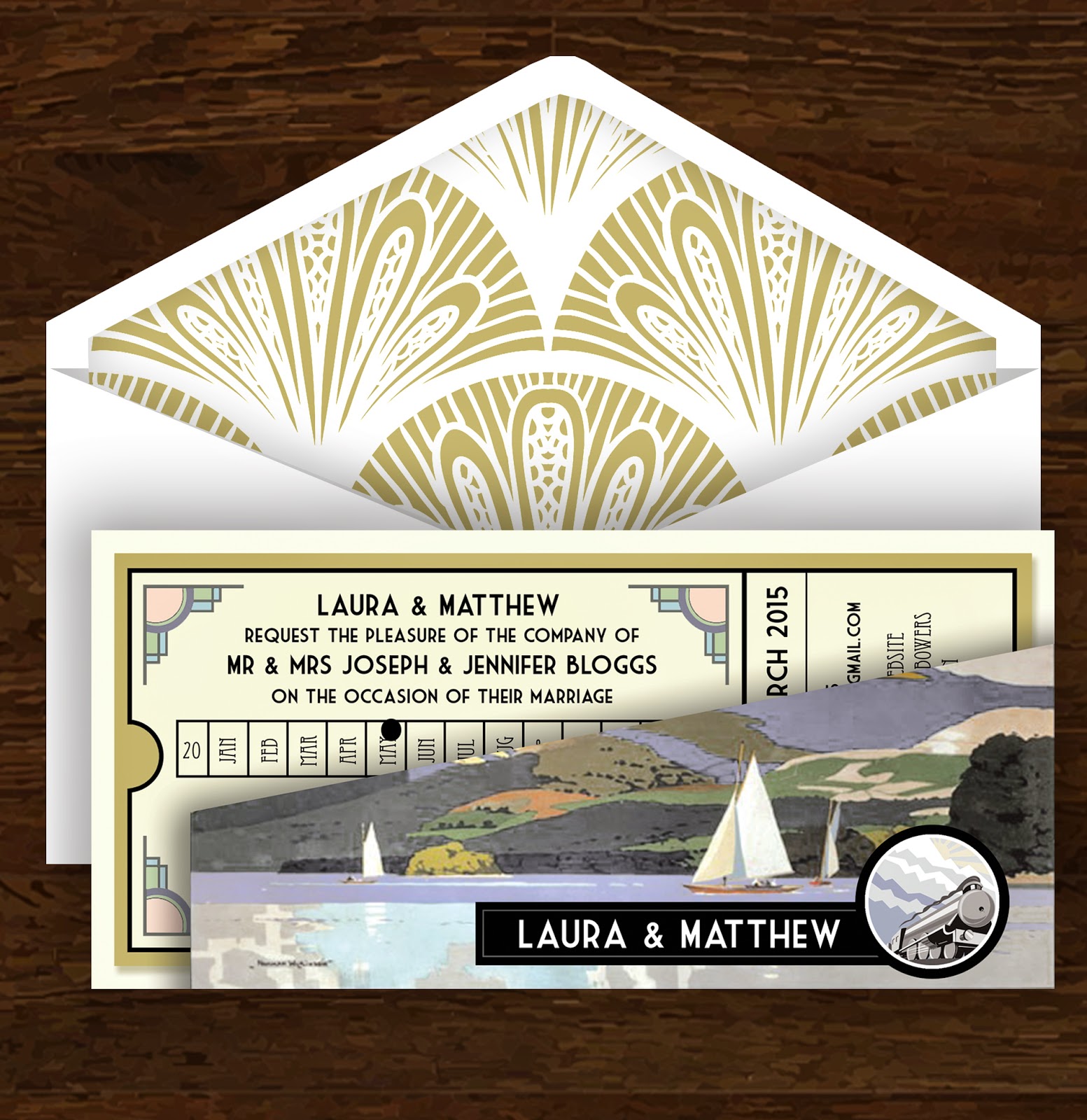 Knots and Kisses Wedding Stationery: Vintage Railway Art Deco Wedding ...