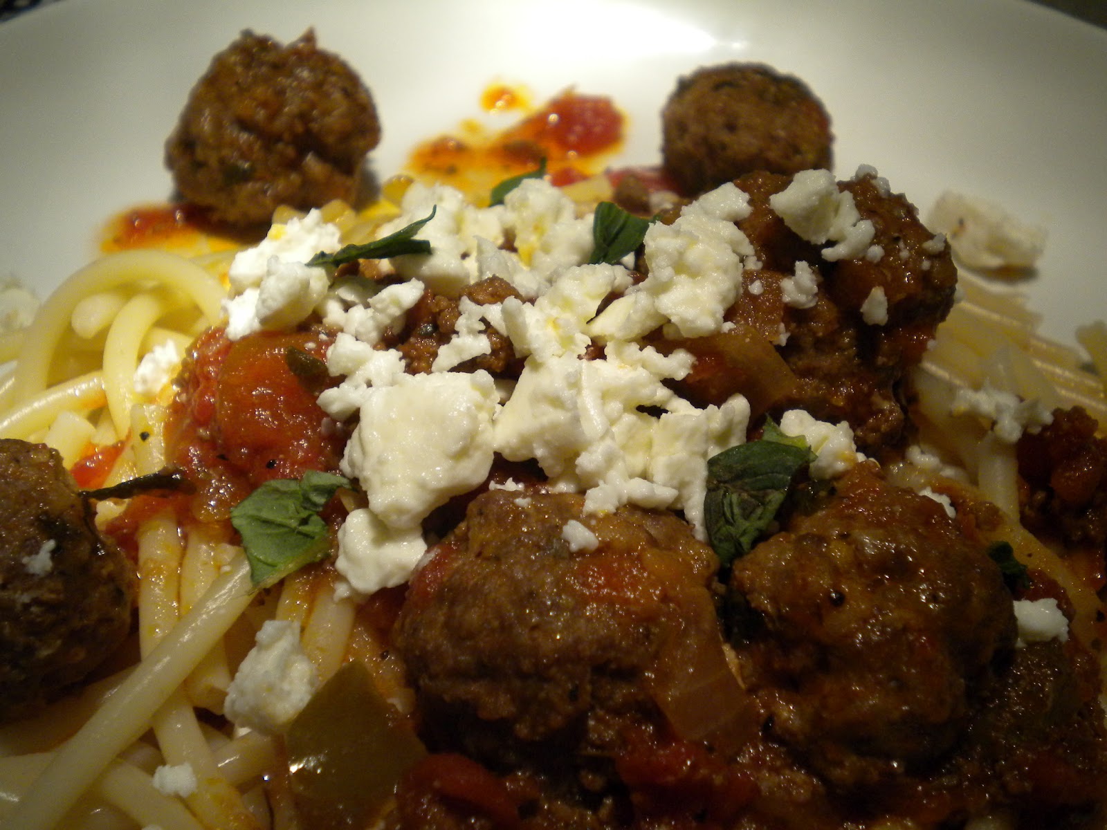 In My Kitchen: Greek Meatball Spaghetti and an Update
