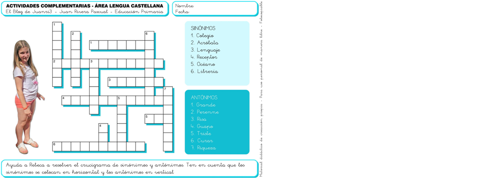 Blog De 5ºb De Primaria Crucigrama De SinÓnimos Y AntÓnimos