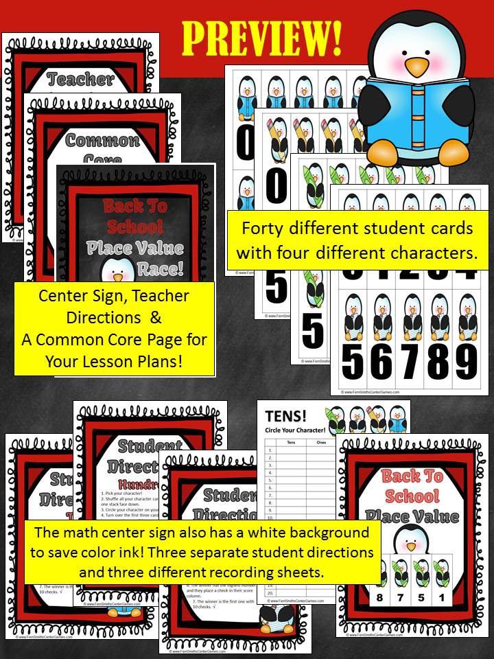 Back to School Penguin Place Value Race - Fern Smith's Classroom Ideas!