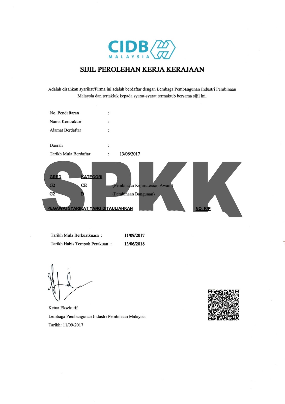 Pendaftaran Lesen CIDB MOF