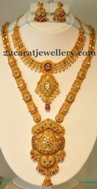 Trendy Gold Sets with Polki Stones - Jewellery Designs