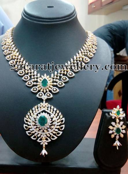 Diamond Emerald Set with Emerald Drops - Jewellery Designs