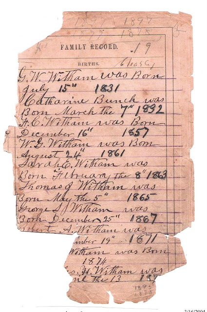 Witham Family History: Page from a Witham Family Bible