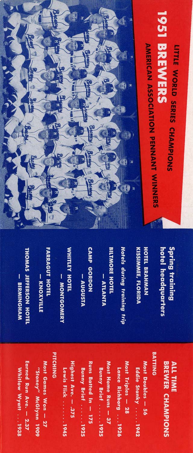 Borchert Field: 1952 Spring Training Roster Card