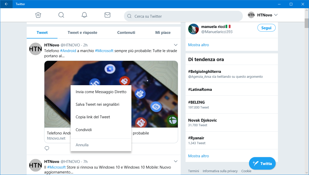 Twitter PWA per Windows 10 rimescola i menu dei tweet nell'ultimo ...