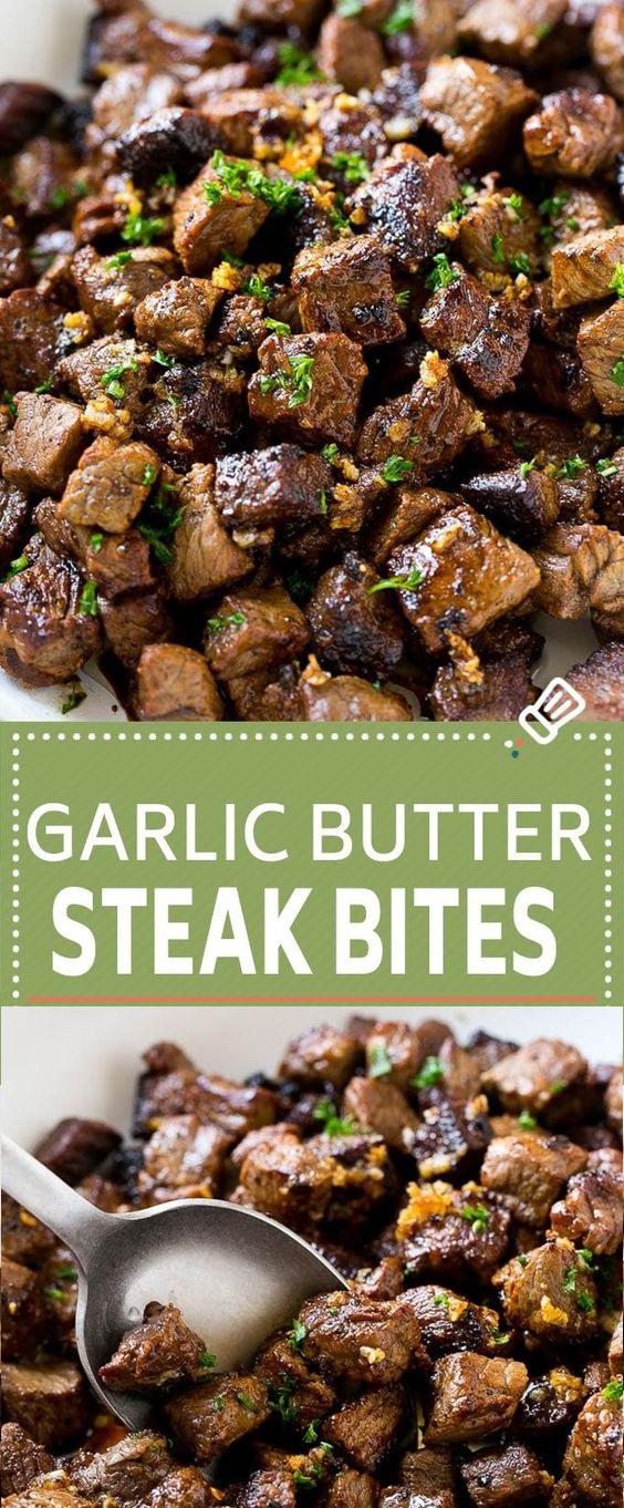 Steak Bites with Garlic Butter #Beef #BeefRecipes #Steakbites | Kite's ...