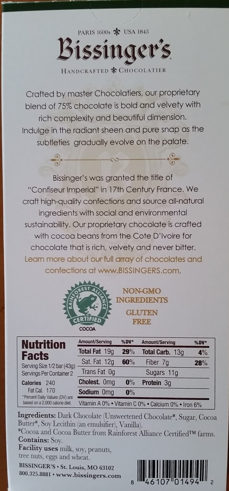 Chocolate Bars: Bissinger's 75% Dark Chocolate