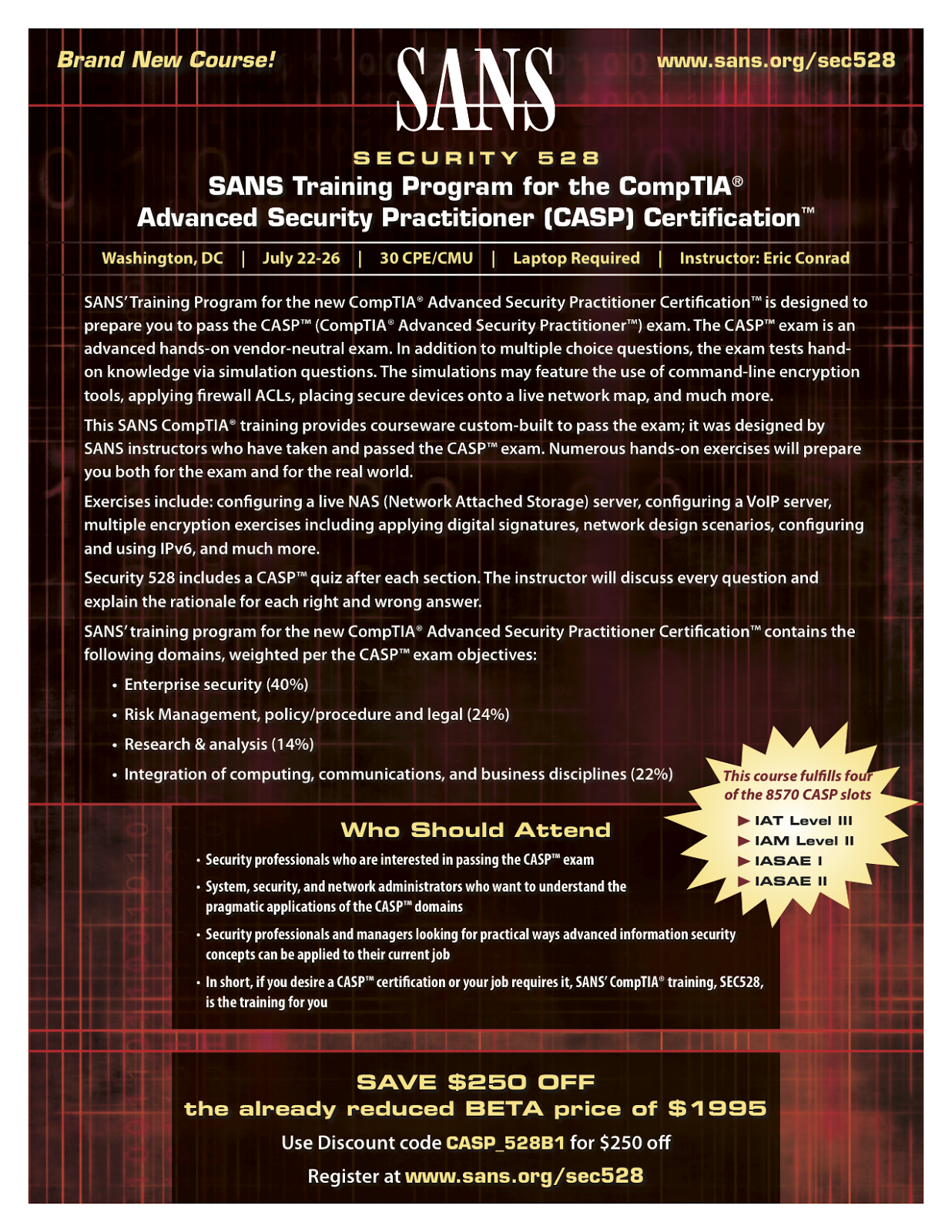 Eric Conrad: Flyer for SANS Course SEC528: SANS CompTIA Advanced ...
