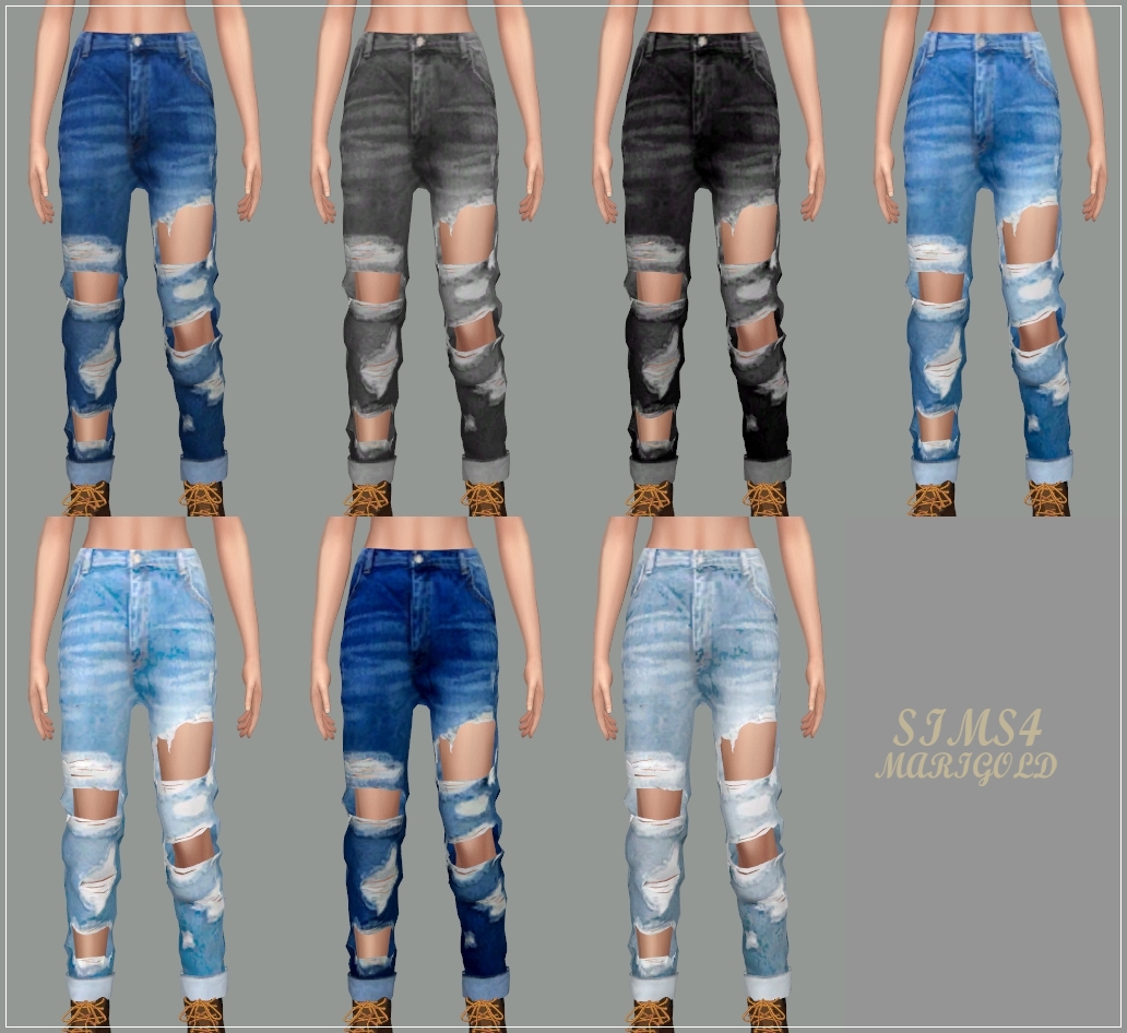 Female_Roll Up Destroyed Jeans ~ Nathys Sims