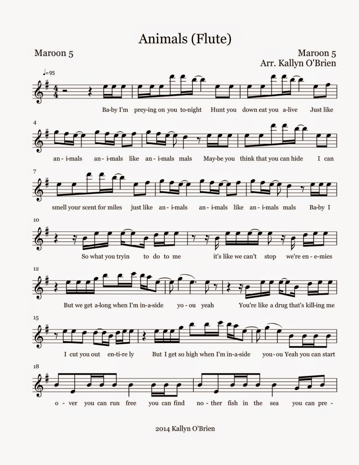 Flute Sheet Music: Animals - Sheet Music