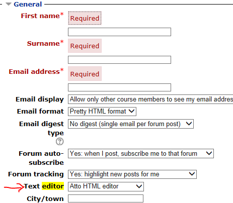 Moodle Help: Text editor selection by users in Moodle
