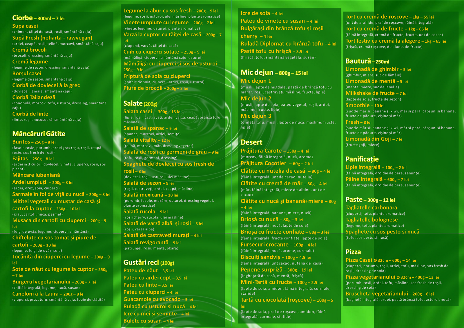 RESTAURANT UNIC VEGETARIAN: VARIANTE MENIURI SI PRETURI