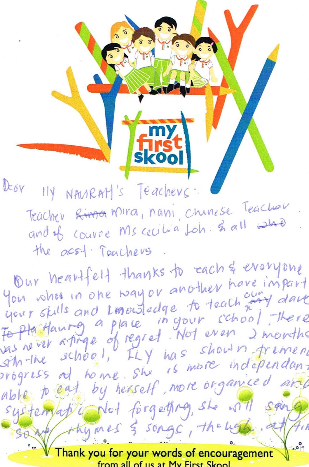 Thank You Letters from Parents