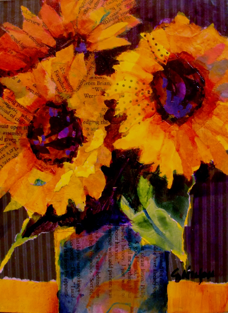 CAROL NELSON FINE ART BLOG: "SUNFLOWER TRIO" 12039, mixed media acrylic ...