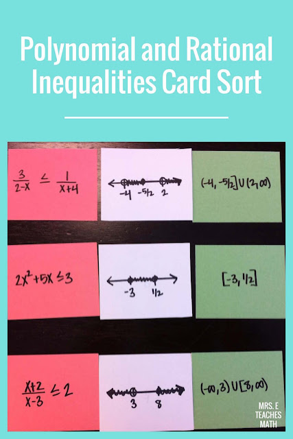 Polynomial and Rational Inequalities Matching Cards | Mrs. E Teaches Math