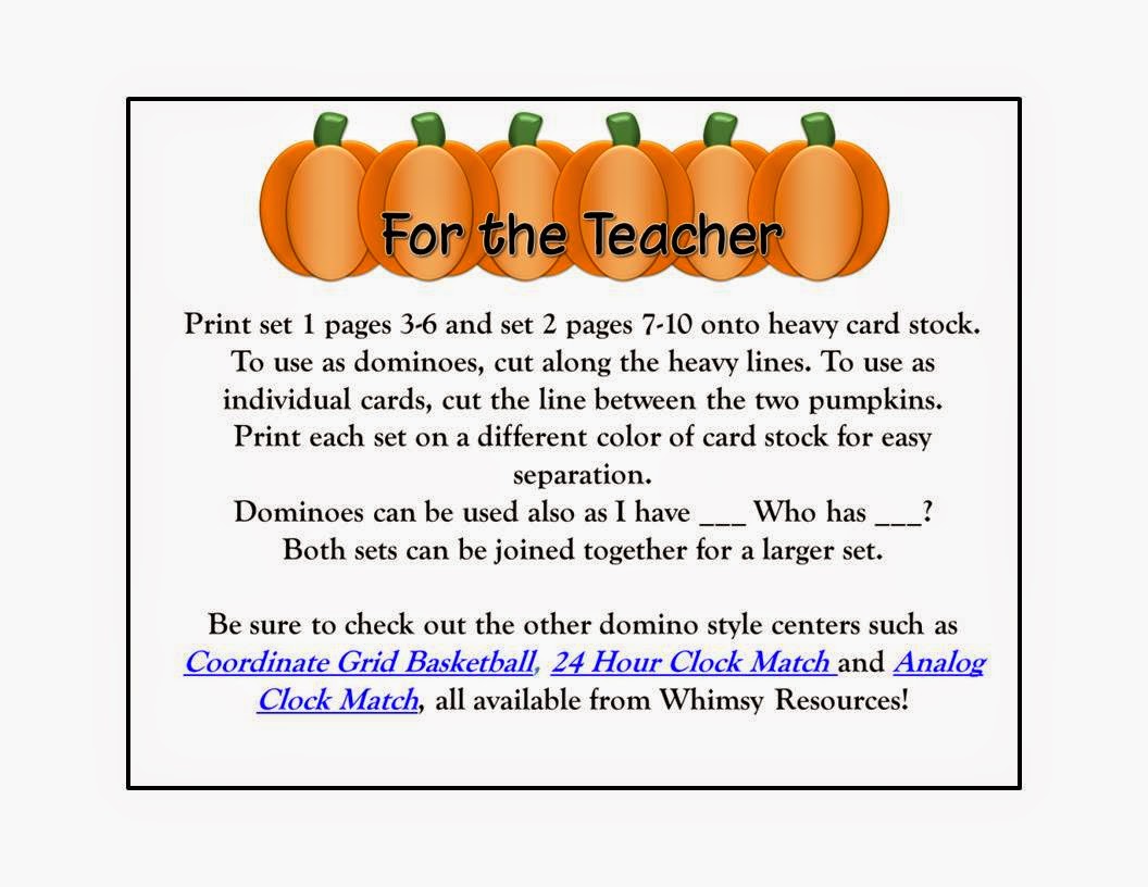 Whimsy Resources: Pumpkin Fraction Dominoes