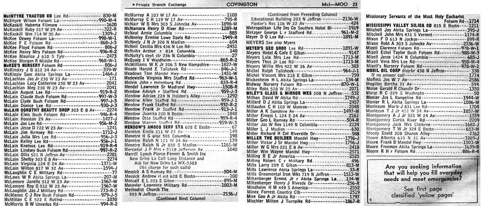 Tammany Family: Covington Area Phone Book - 1959: Part Three
