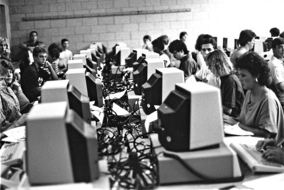 Retro school computer labs from the 1980s