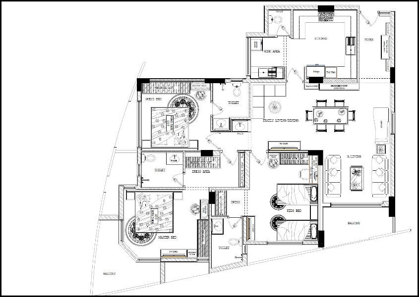 3 Bedroom Luxury Flat Interior Design with Free Plan - Kerala Home Planners