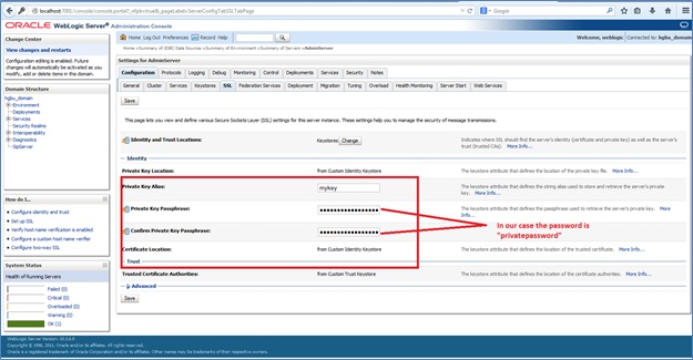 Configuring Self Certificate and SSL in Weblogic