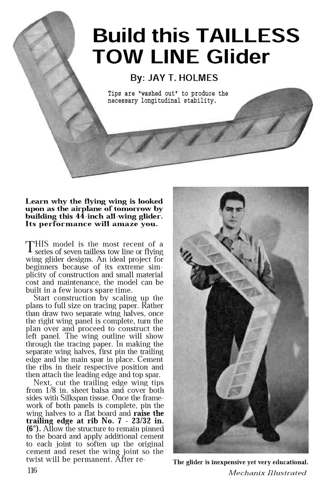 Volar Libremente - Free Flight Gliders: TAILLESS Glider de Jay Holmes. 1946