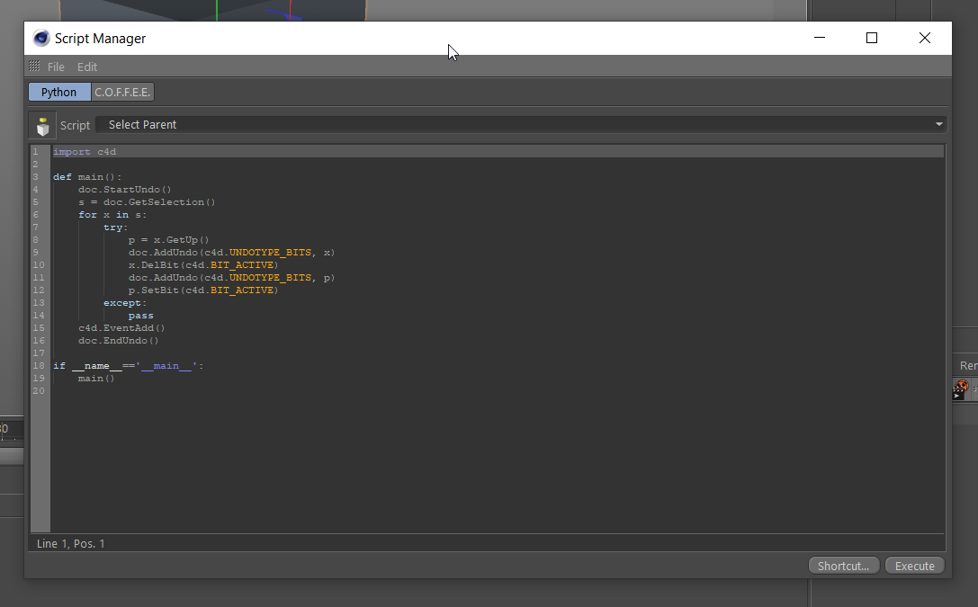 Keerah: Adding "Select Parent" command to Cinema 4D