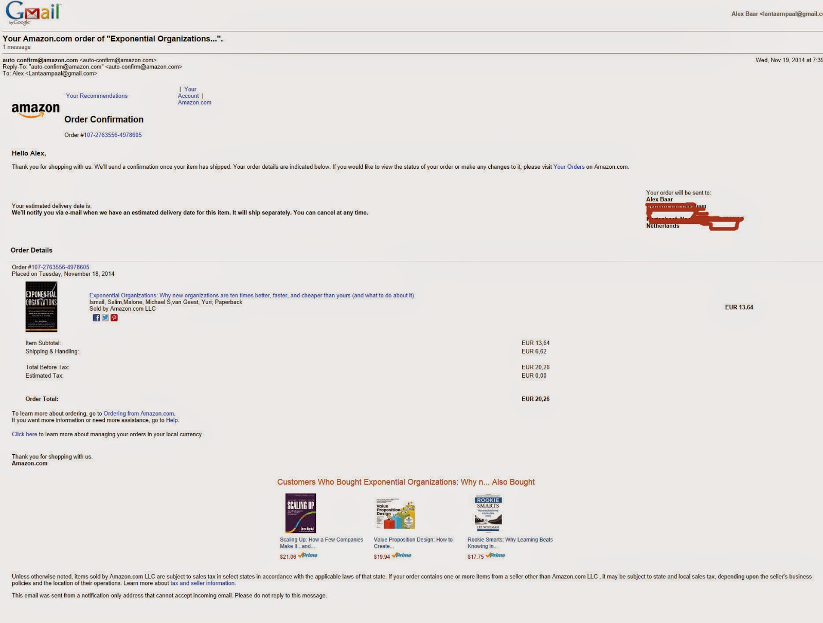 A collection of order confirmation, transactional and order shipment emails
