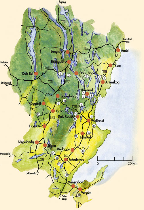 Karta över Dalsland Regionen Bild | Karta över Sverige, Geografisk ...