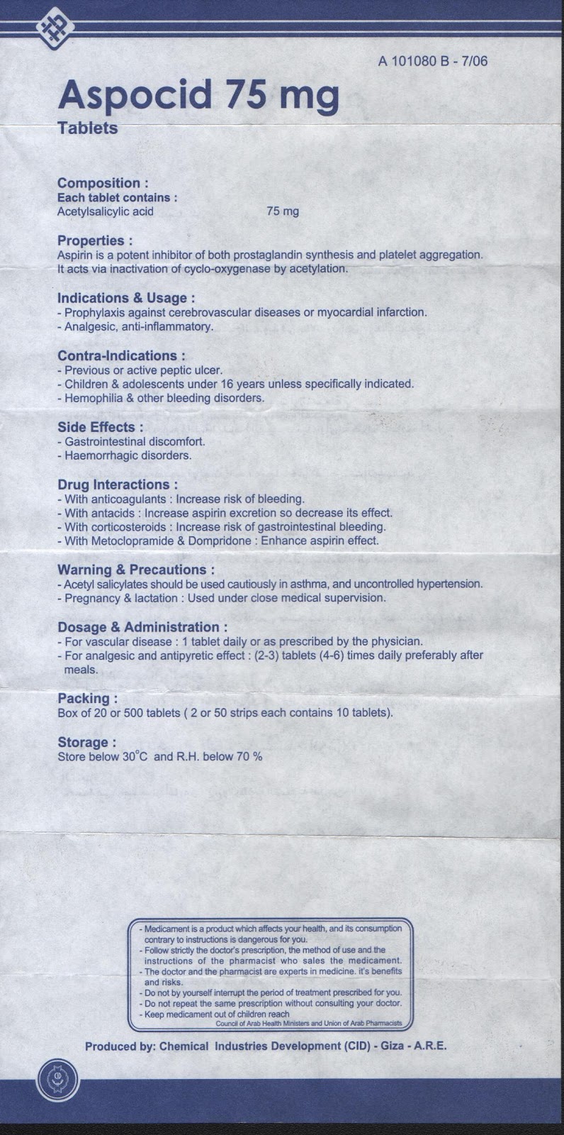 Drug Pamphlet: Aspocid 75 mg