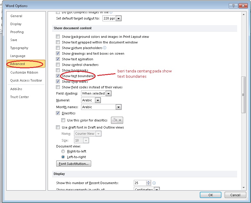 Text Boundaries di Microsoft Word 2010 - Unlimited Computer