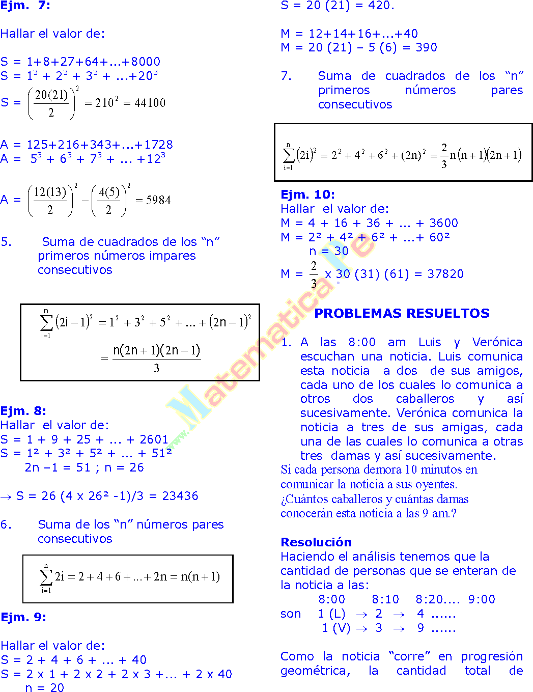 SERIES Y SUMATORIAS PROBLEMAS RESUELTOS OPERADOR SIGMA DE RAZONAMIENTO ...