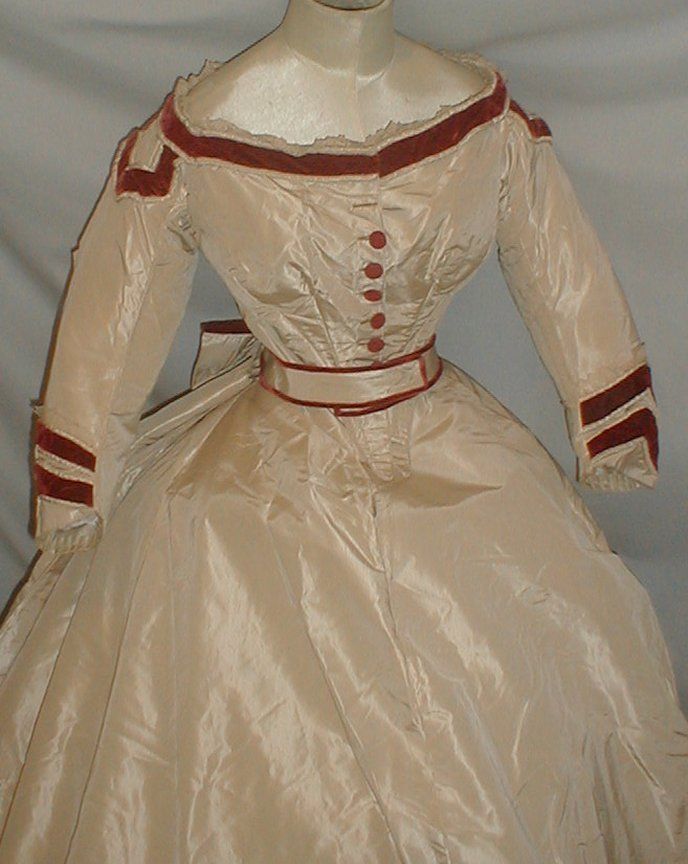 All The Pretty Dresses: 1865 Ivory Dress with Red Velvet Trim