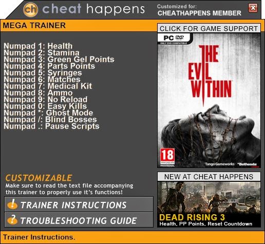 Cheat Happens Game Trainers: The Evil Within Trainer