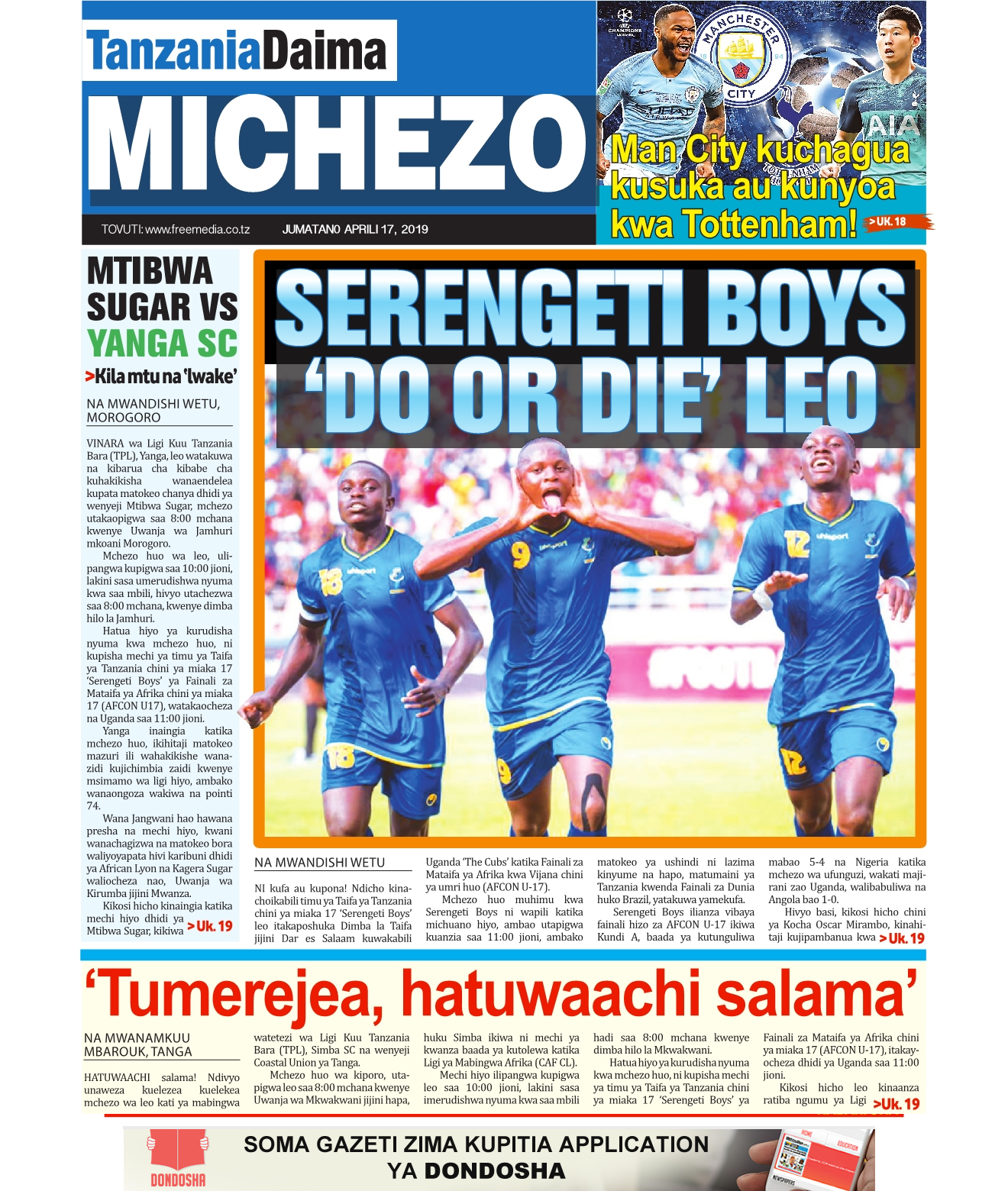Tanzanian Today's Newspapers MAGAZETI YA LEO Wednesday 17th April, 2019 ...