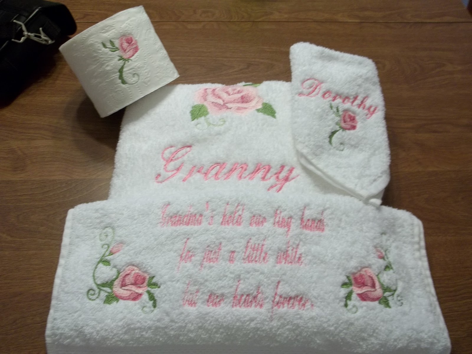 "Go For It" Embroidery: Customized Towels and Toilet Paper Roll