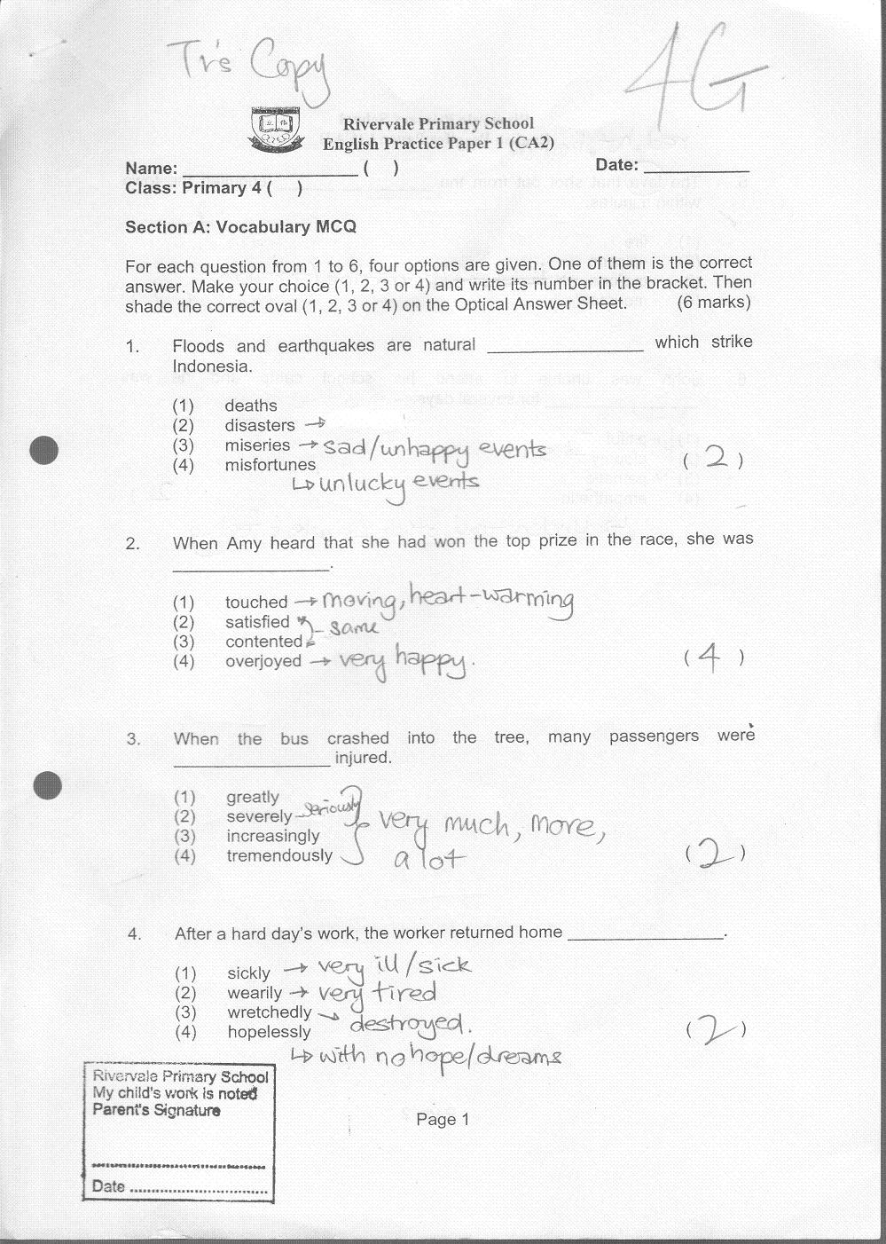 RIVBE4: 18 Aug eLearning: English Practice Paper 1 Answers and Explanations
