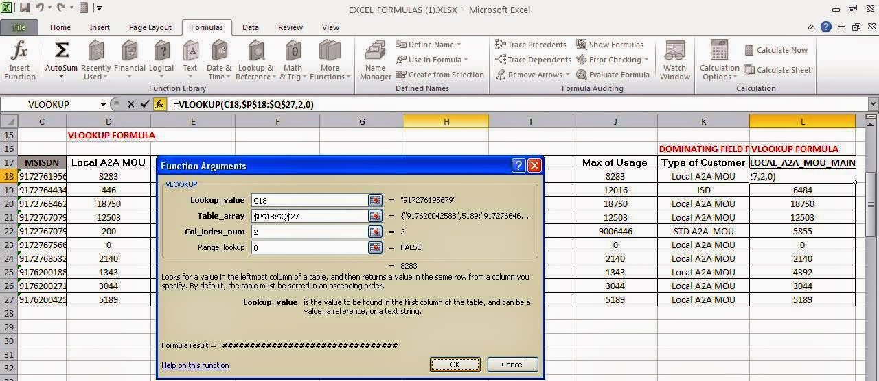 Excel Formula's Used in Telecom Industry : Use of Vlookup formula in ...