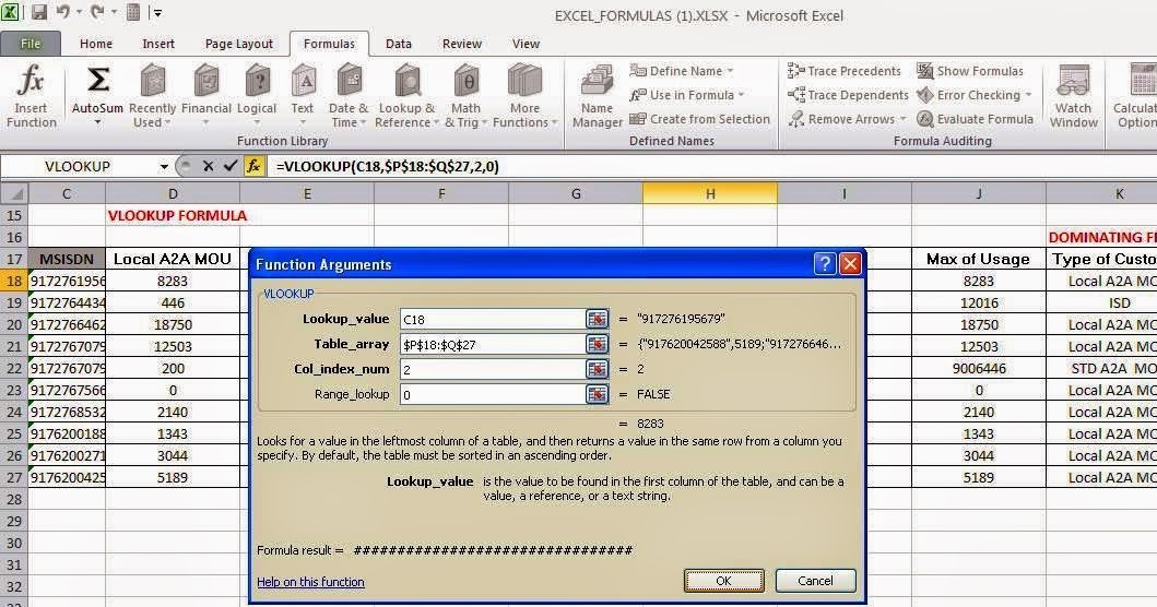 Excel Formula's Used in Telecom Industry : Use of Vlookup formula in ...