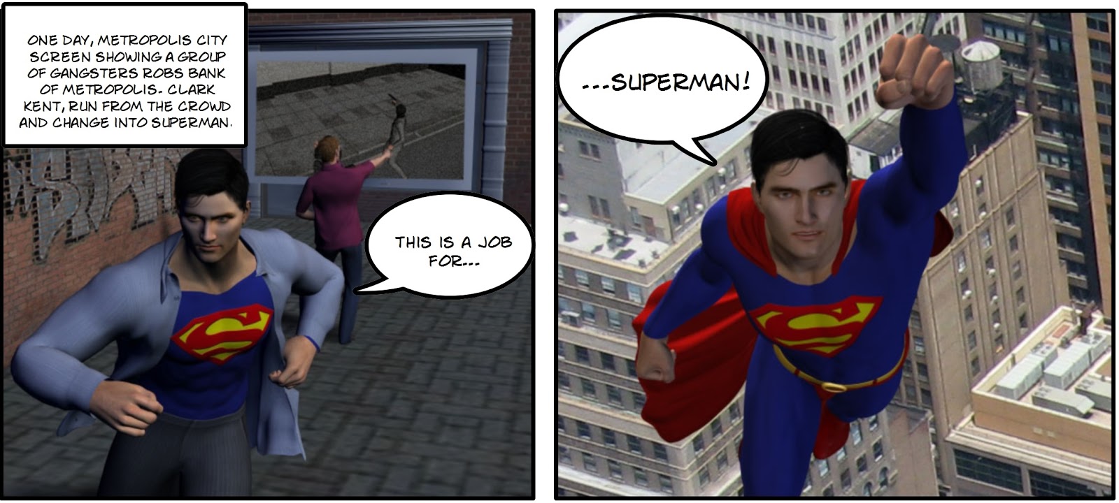 Superhero 3D Art Comic: Superman 3D Art Comic 1 (Superman vs Bank Robbers)