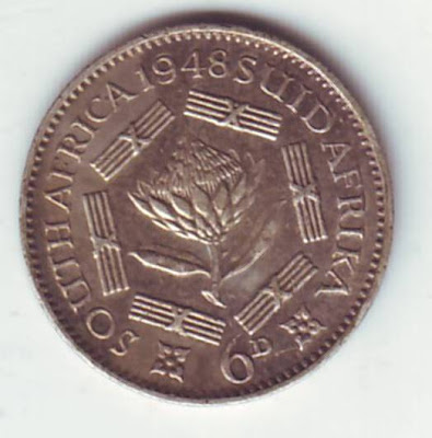 Rare Indian Collectibles: South Africa 1948 Silver 6D Coin- George VI