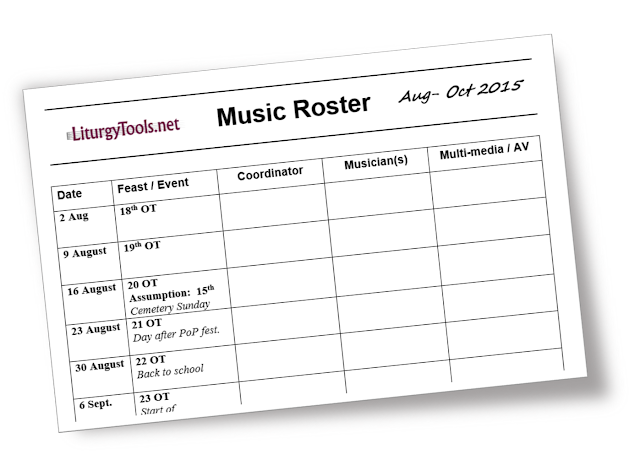 LiturgyTools.net: Printable music roster, August - October 2016