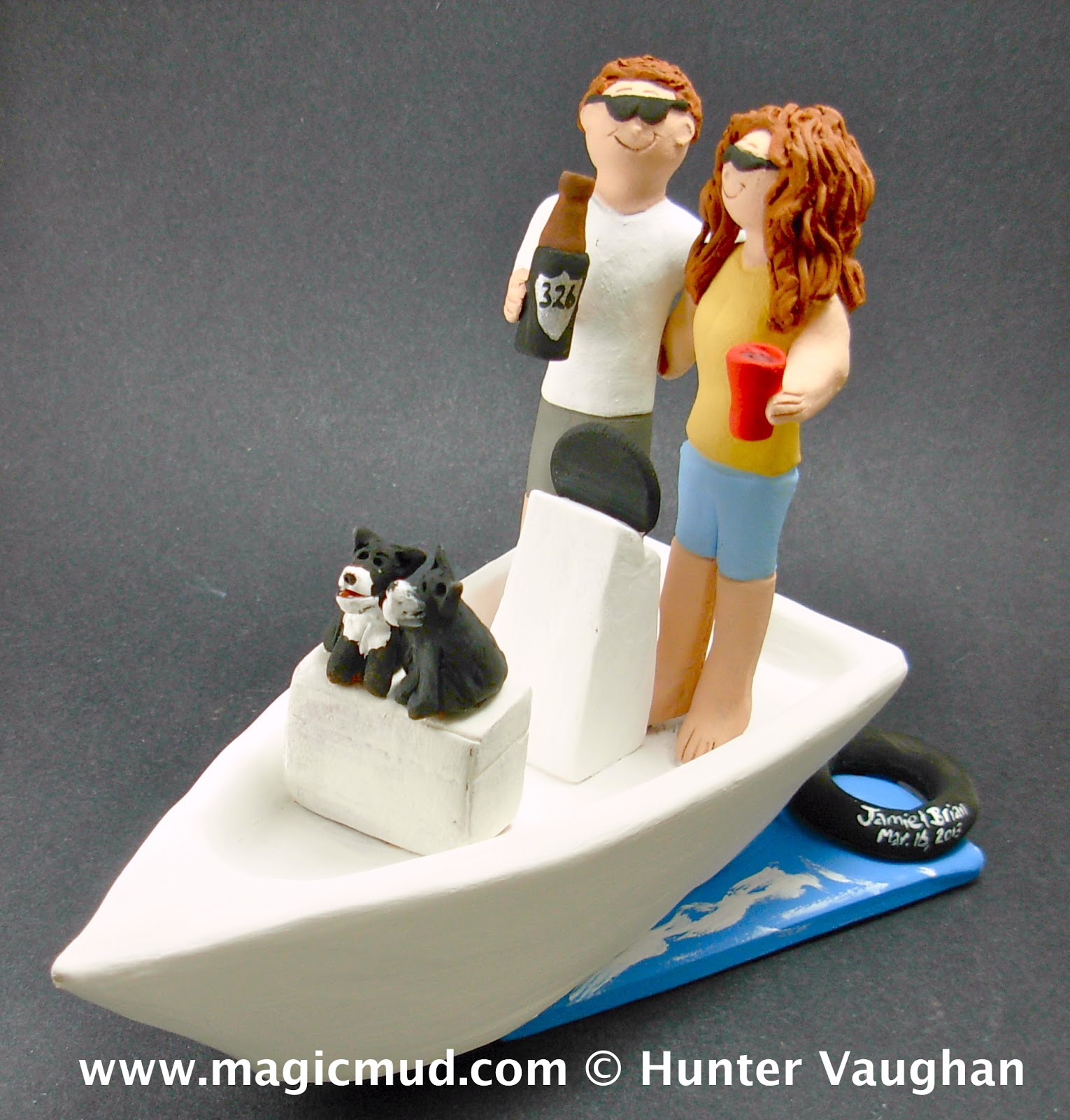 custom wedding cake toppers: Bride and Groom on Boat Wedding Cake Topper