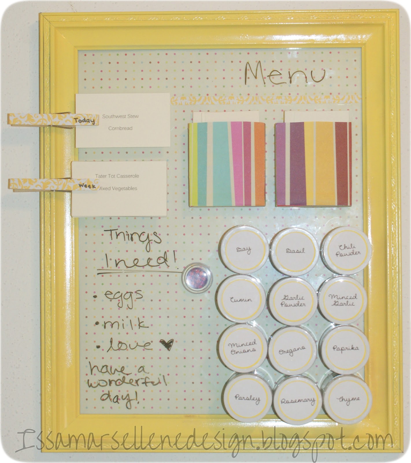 Issamar Sellene DIY's: DIY: Magnetic Menu Planner with Spice Rack and ...
