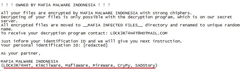 Шифровальщики-вымогатели The Digest "Crypto-Ransomware": MafiaWare