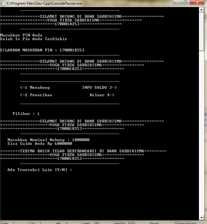 Membuat Program ATM Menggunakan C++