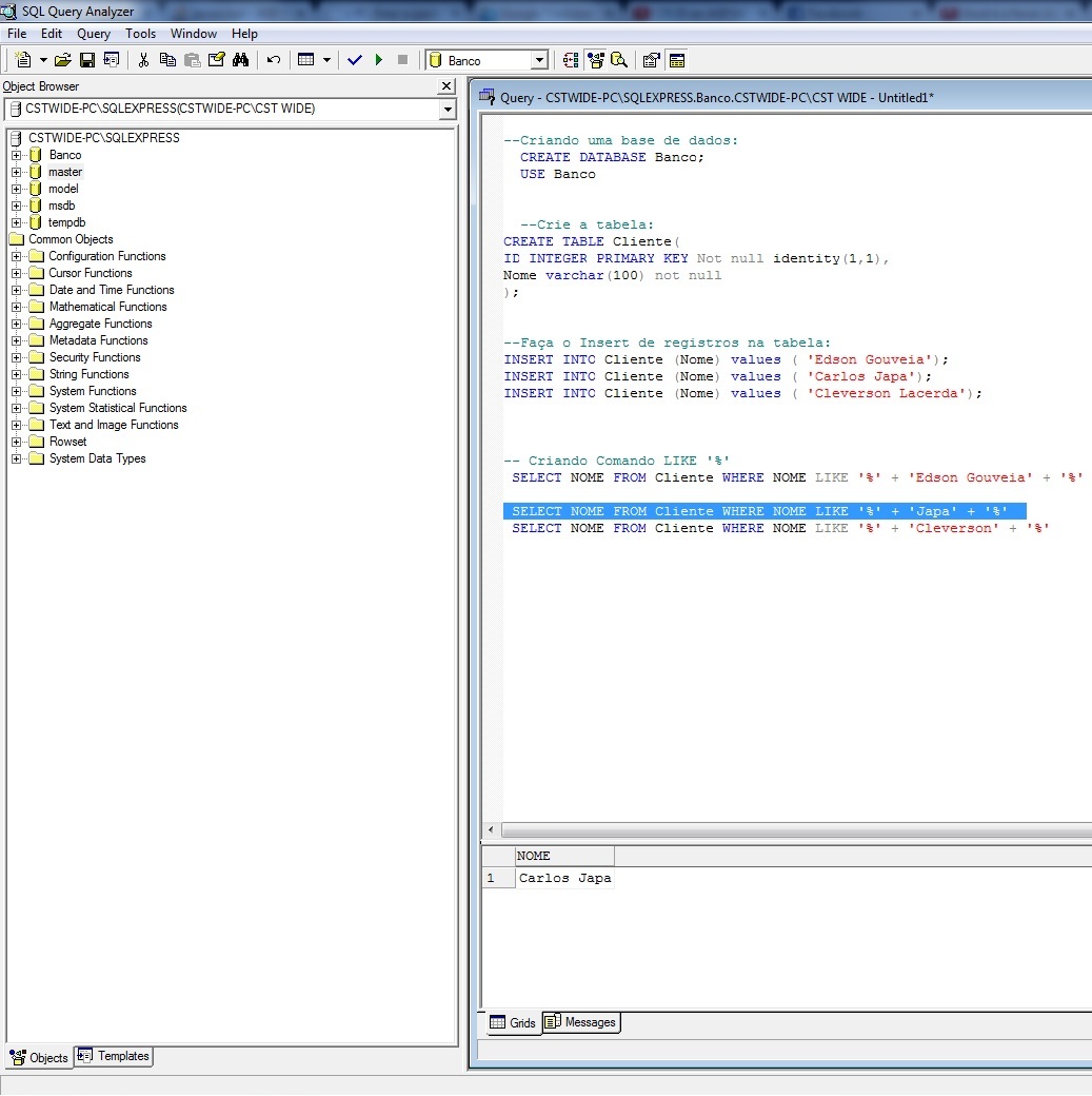 Edson Gouveia de Brito: Como usar o LIKE no SQL Server